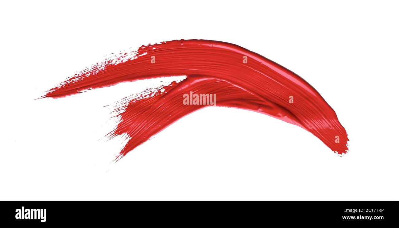 Red colored brush stroke paiting over isolated background, canvas ...