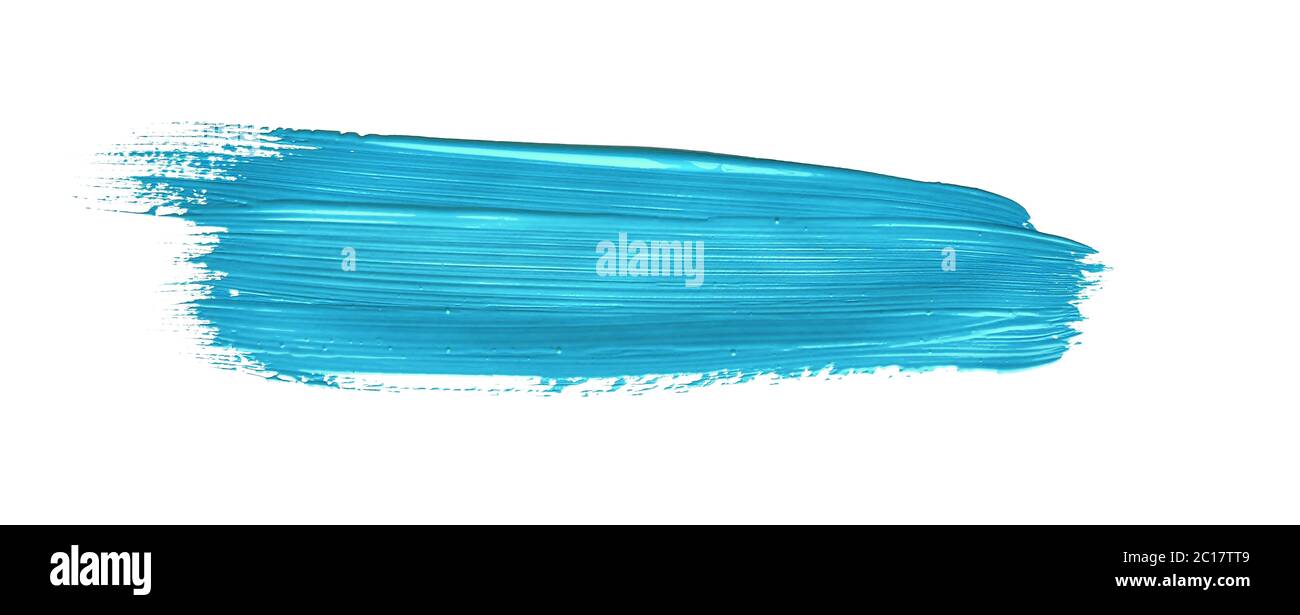 Turquoise blue brush stroke paiting over isolated background, canvas ...