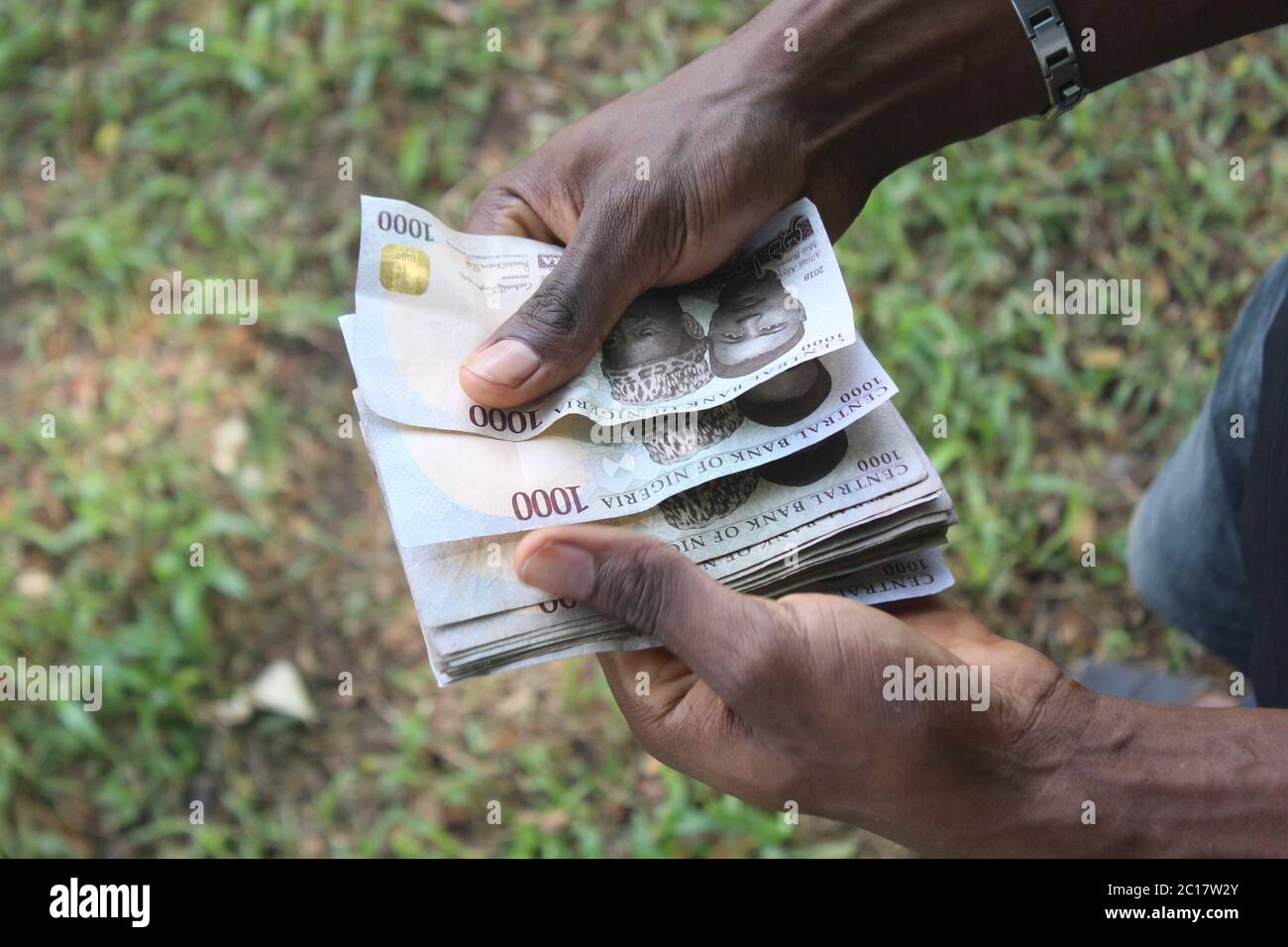 Cropped Hand Of Person Holding Of Nigeria Paper Currency of 1000 Naira ...