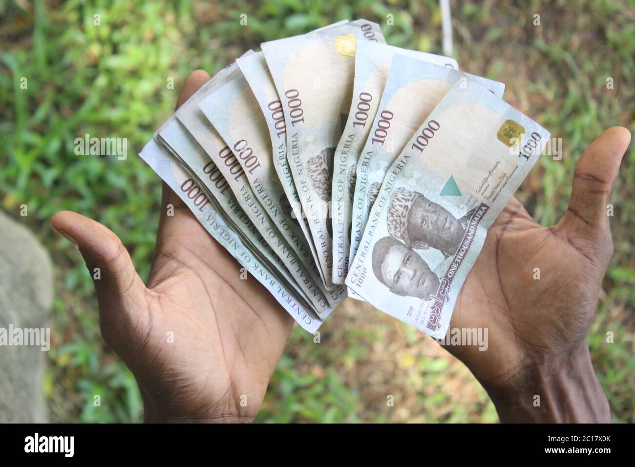 Cropped Hand Of Person Holding Of Nigeria Paper Currency of 1000 Naira ...
