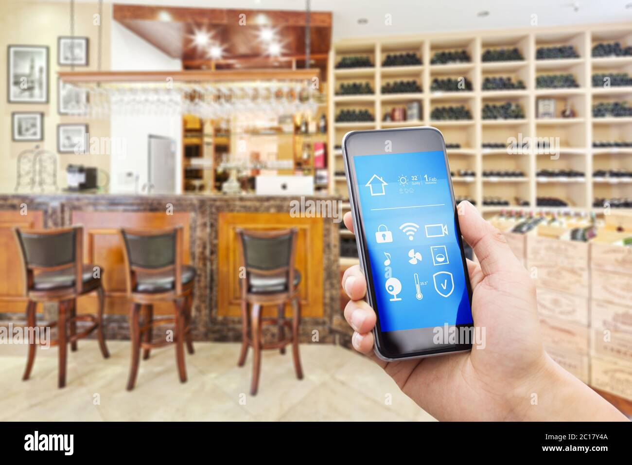 mobile phone in modern wine cellar Stock Photo - Alamy
