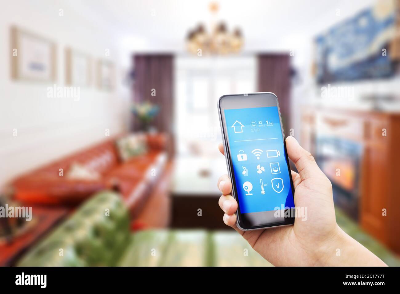 mobile phone in modern living room Stock Photo - Alamy