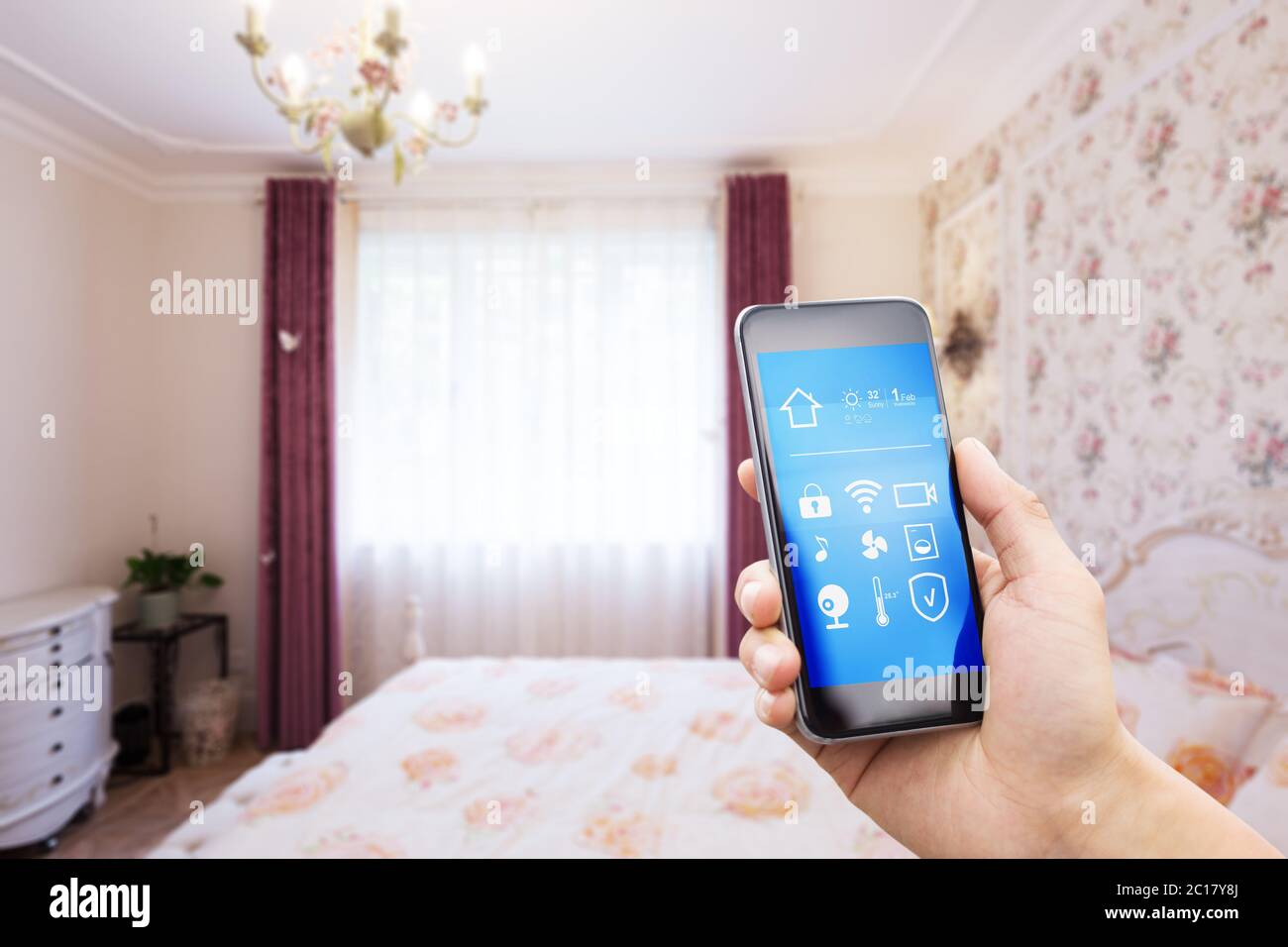smart phone in modern bedroom Stock Photo - Alamy