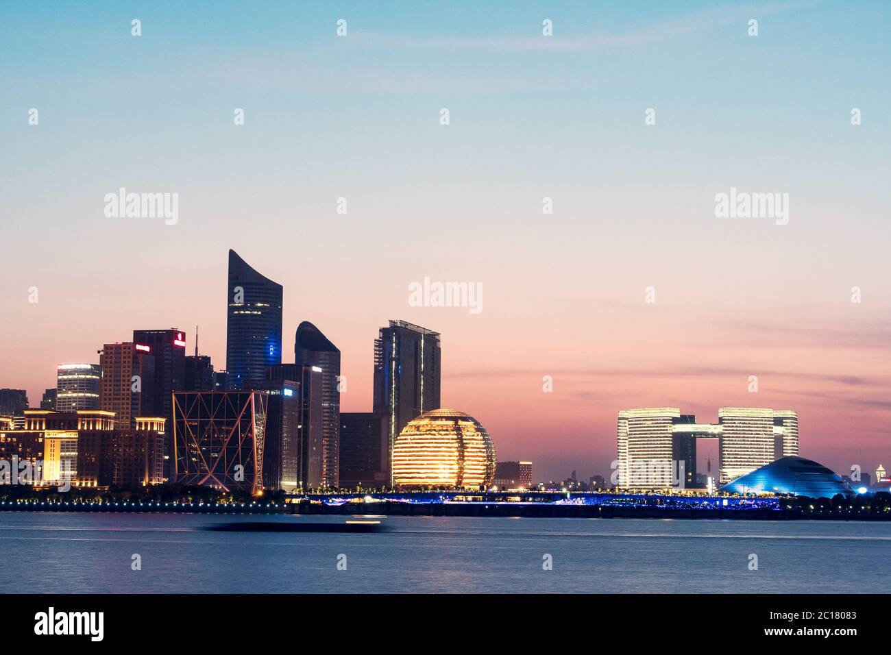 modern buildings near water in midtown of modern city Stock Photo - Alamy