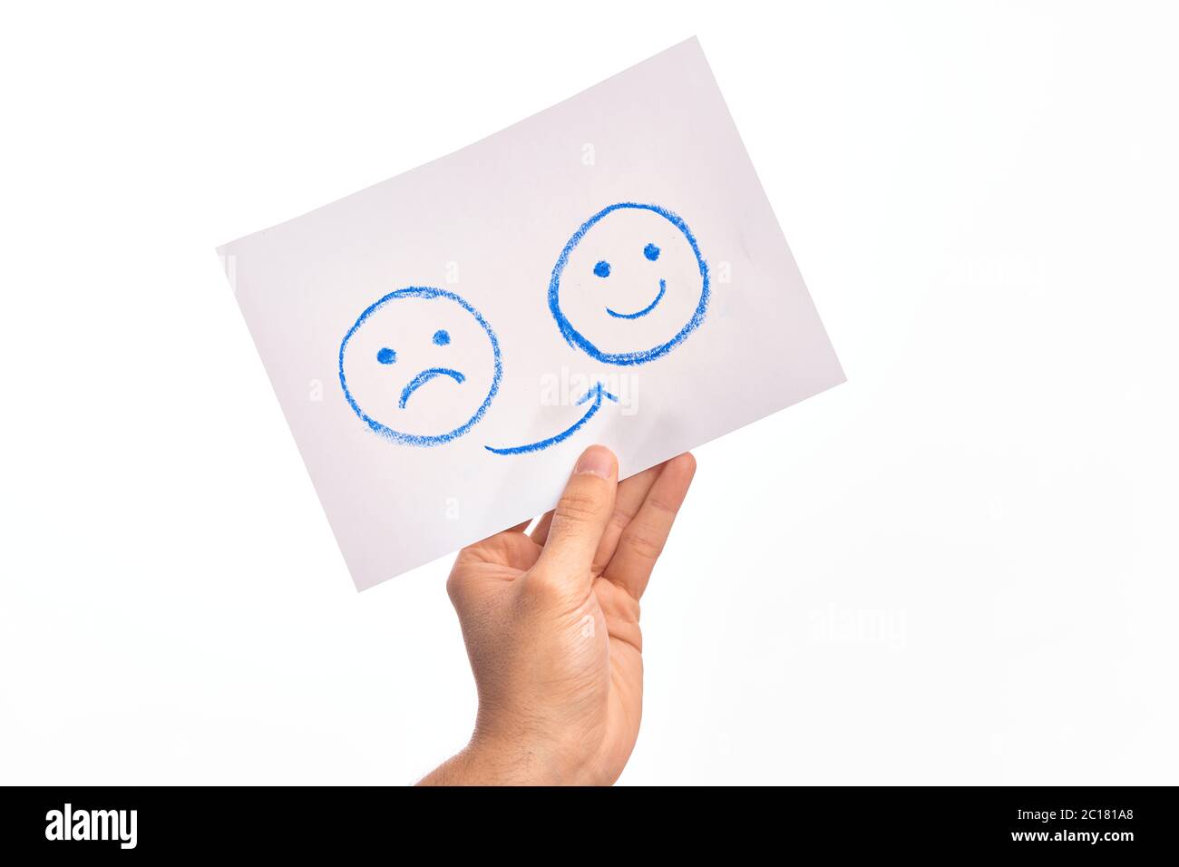 Cardboard banner with sad and happy face, depression problems over ...