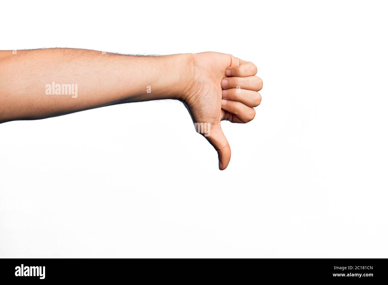 Hand of caucasian young man showing fingers over isolated white ...