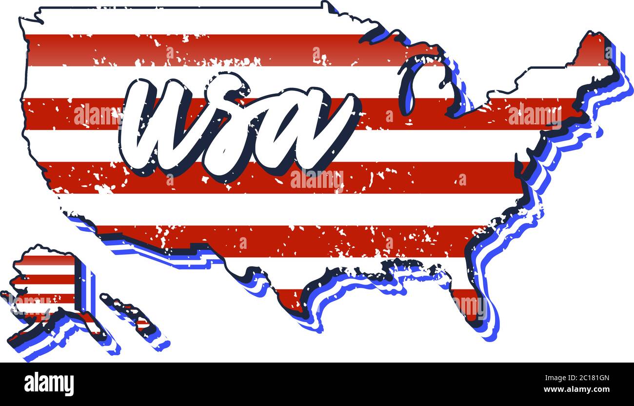US map with flag texture vector illustration. Typography hand drawn ...