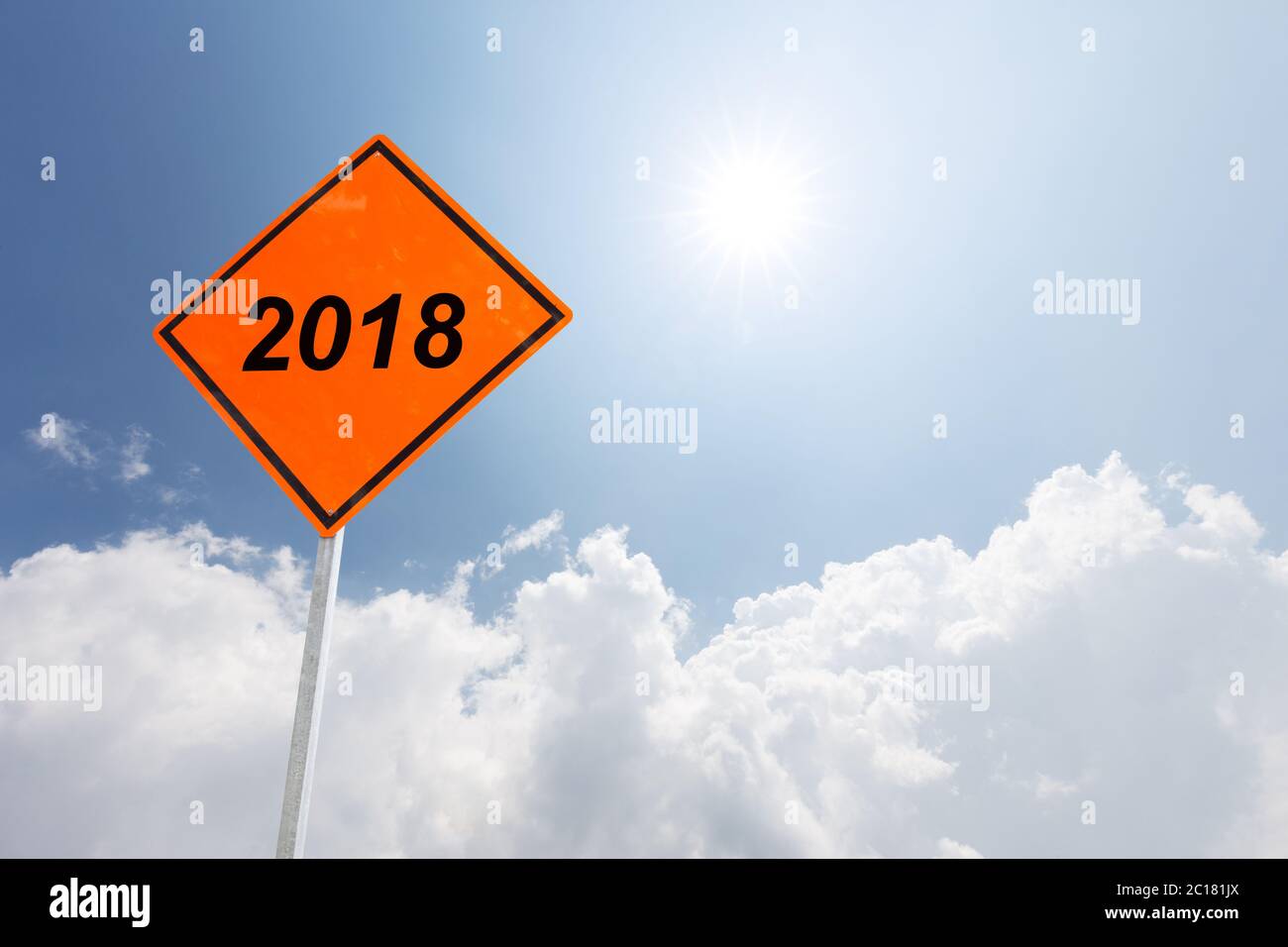 2018 traffic sign in blue sunny sky Stock Photo - Alamy