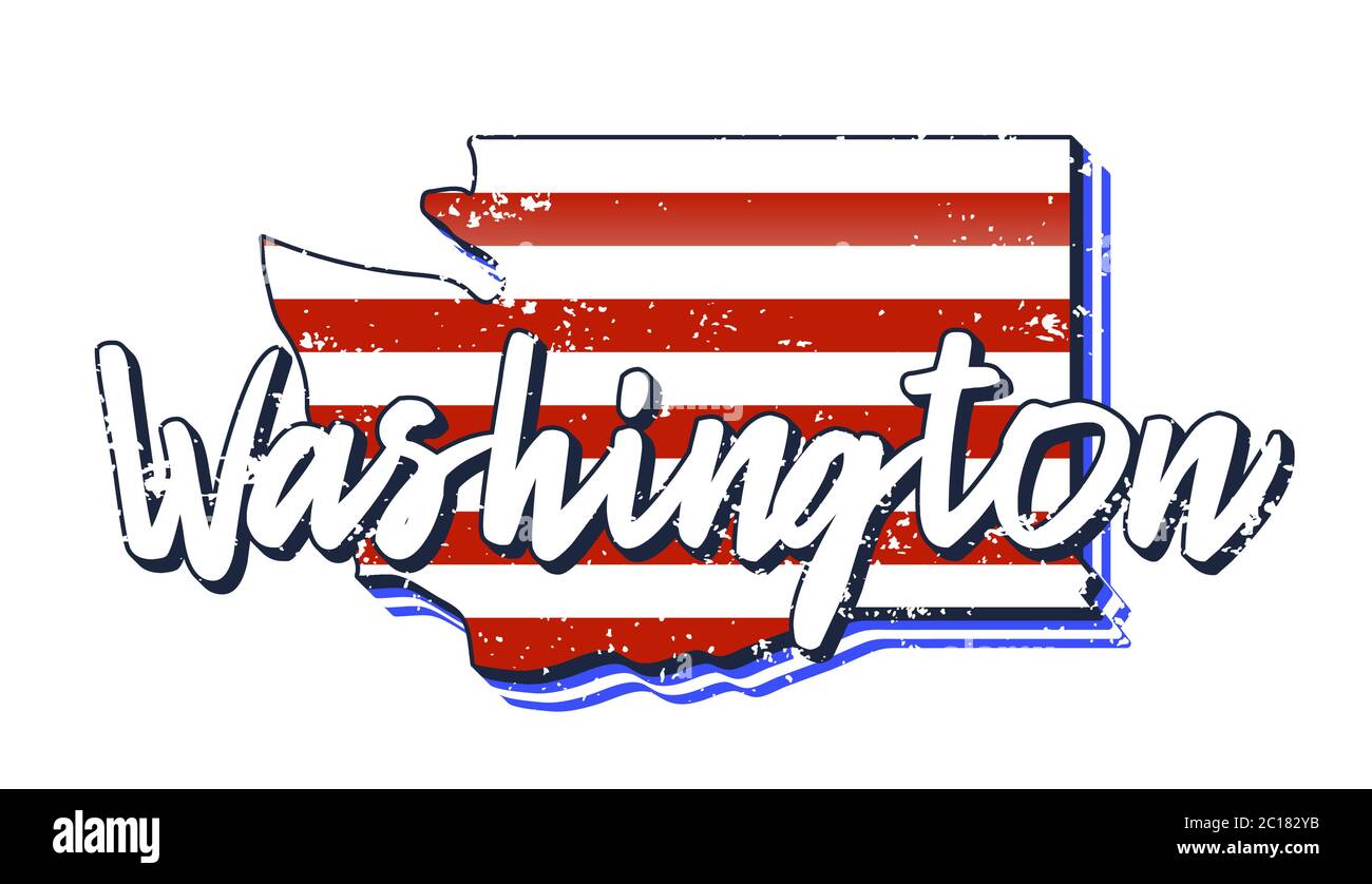American flag in washington state map. Vector grunge style with ...