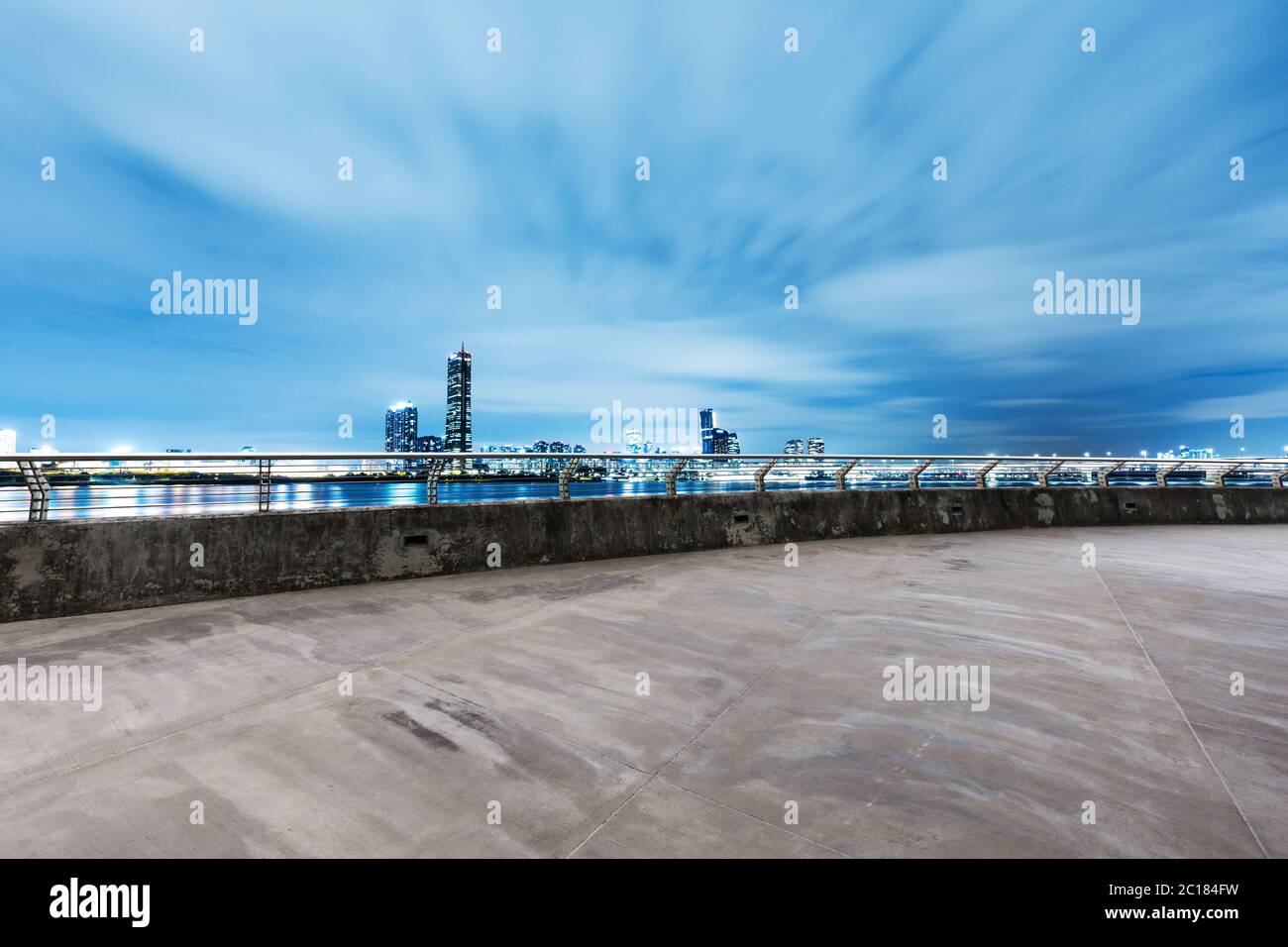 empty floor with cityscape of modern city in blue sky Stock Photo - Alamy