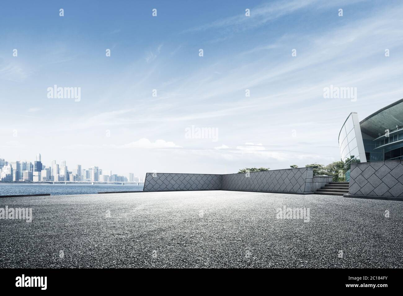empty floor with cityscape of modern city in blue sky Stock Photo - Alamy