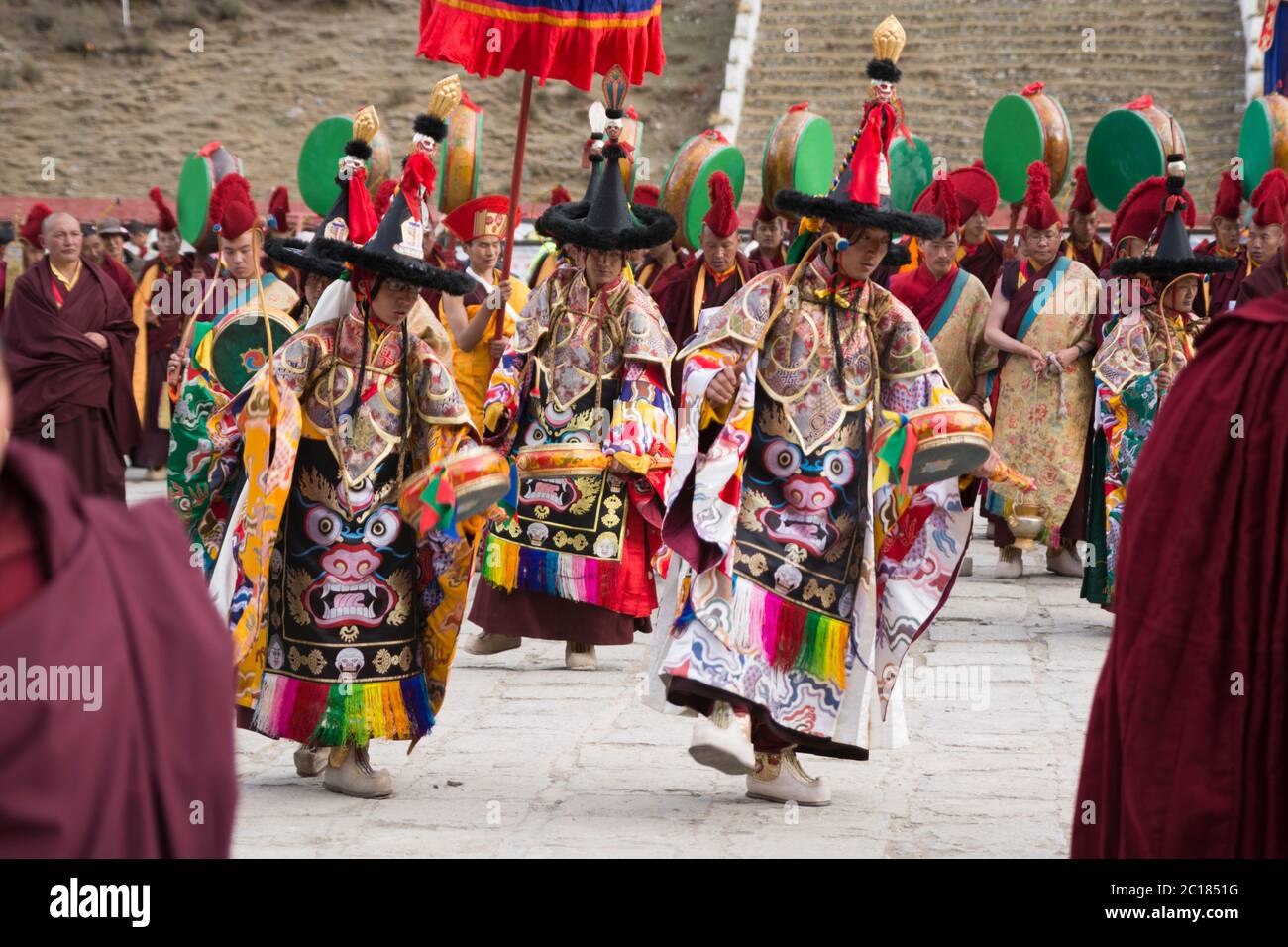 Cham dance performers during the anual festival at the Tsurphu ...
