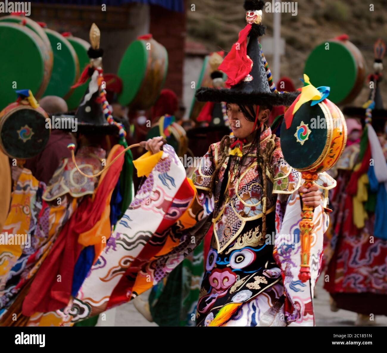 Cham dance performers during the anual festival at the Tsurphu ...
