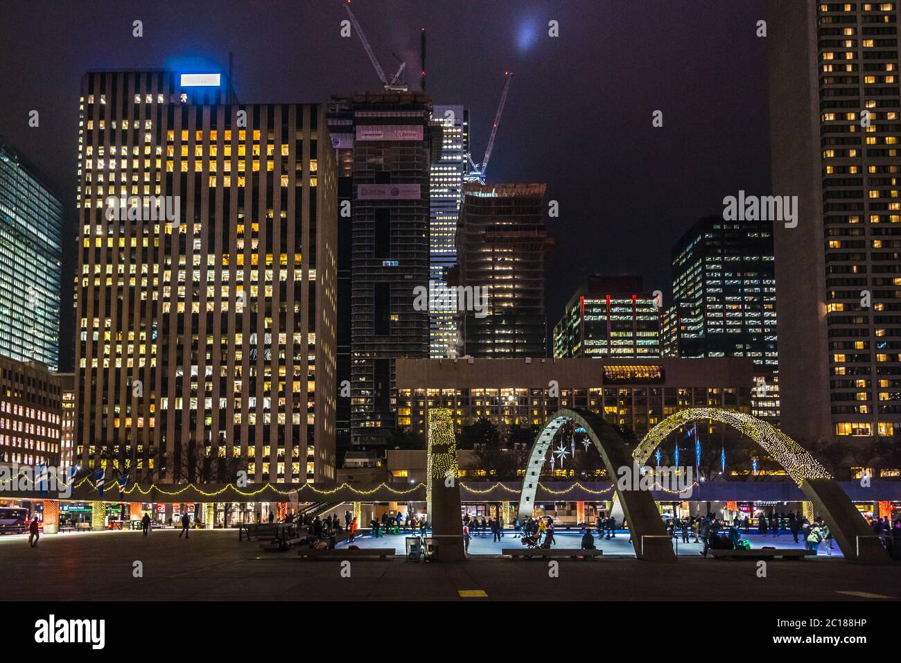 Nathan Phillips Square at night during winter time. Toronto Stock Photo ...
