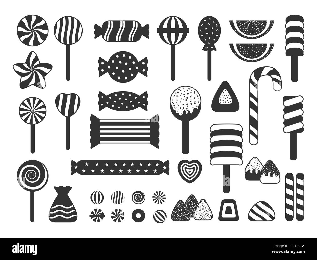 Marshmallow lollipop with jelly sugar confectionery Black and White ...