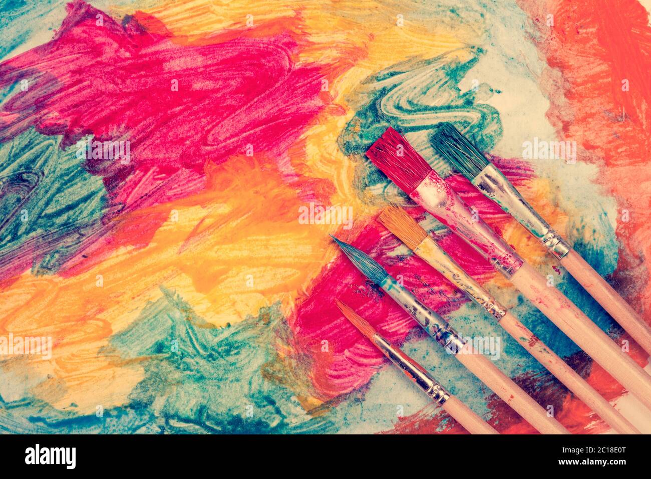Dirty watercolor brushes and abstract painting Stock Photo - Alamy