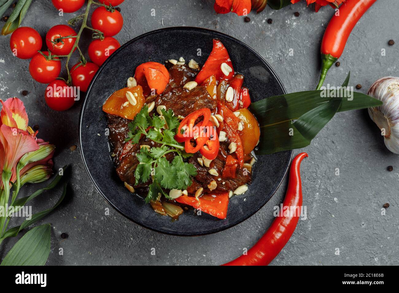 Beef wok. Traditional chinese mongolian beef stir fry in chinese cast ...