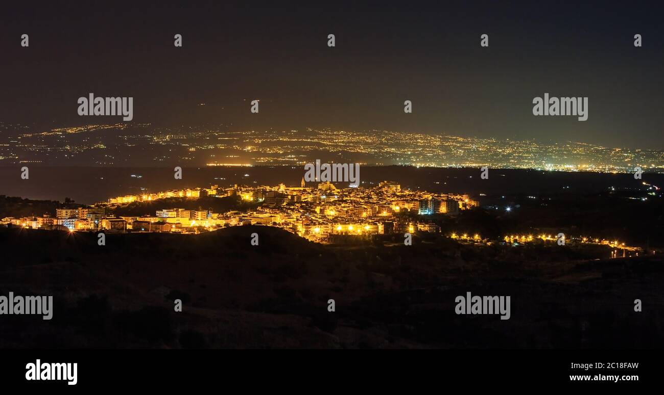 Night Lentini town view, Sicily, Italy Stock Photo - Alamy