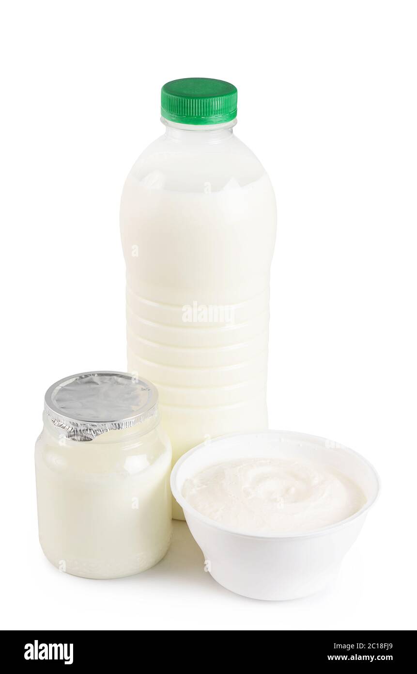 Milk and yogurt isolated on white Stock Photo - Alamy