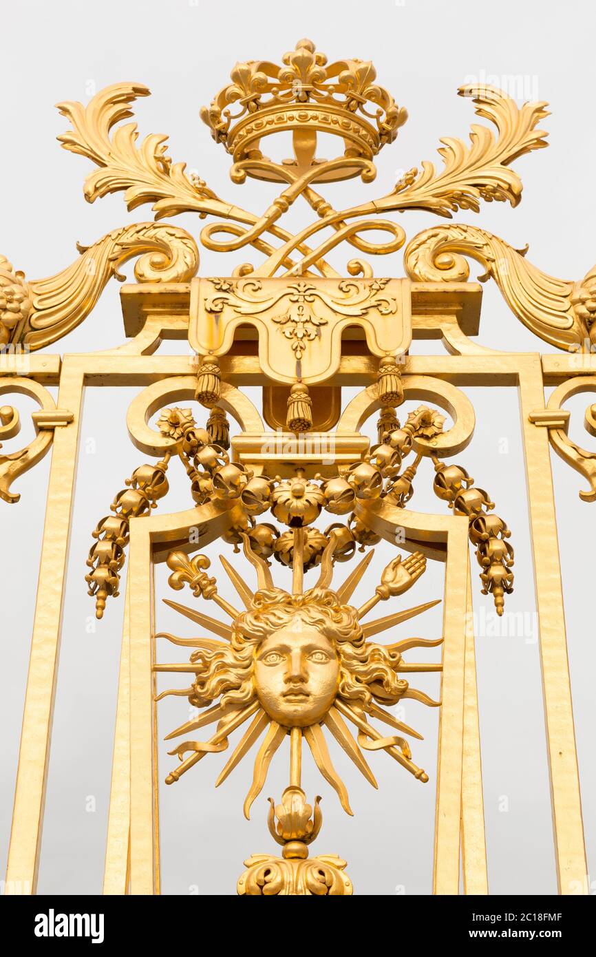 The golden gate of the Palace of Versailles, or Chateau de Versailles ...