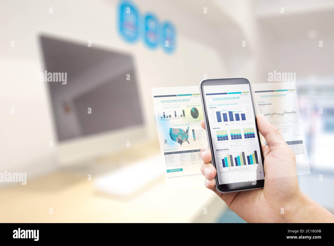 smart phone with automated office Stock Photo - Alamy