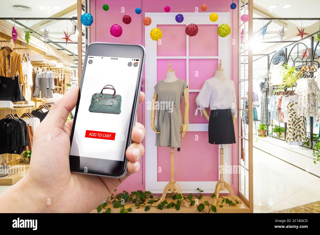 smart phone with modern shopping mall Stock Photo - Alamy