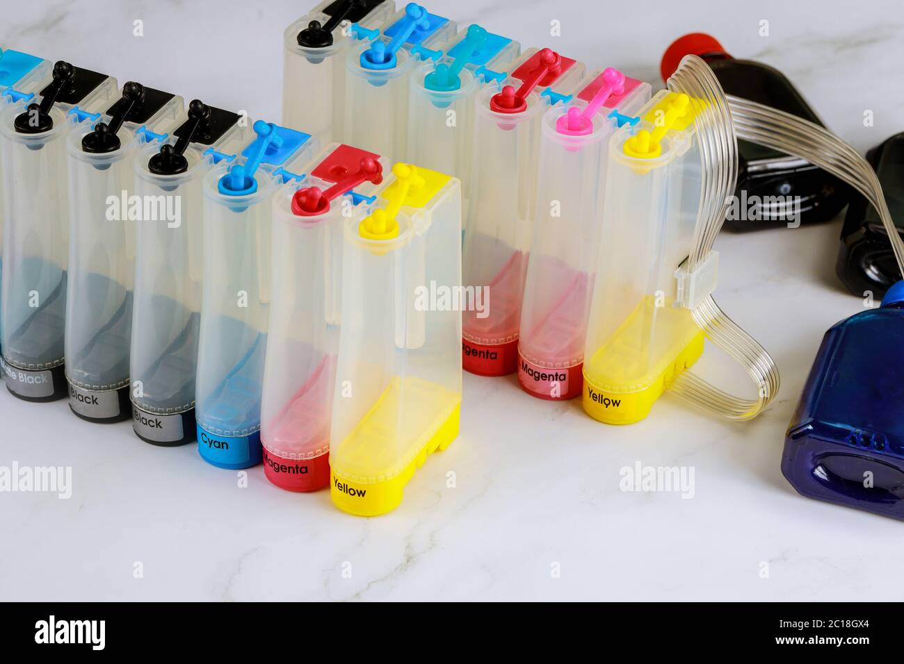 Color tank on inkjet printer with Installed on the outside of the ...