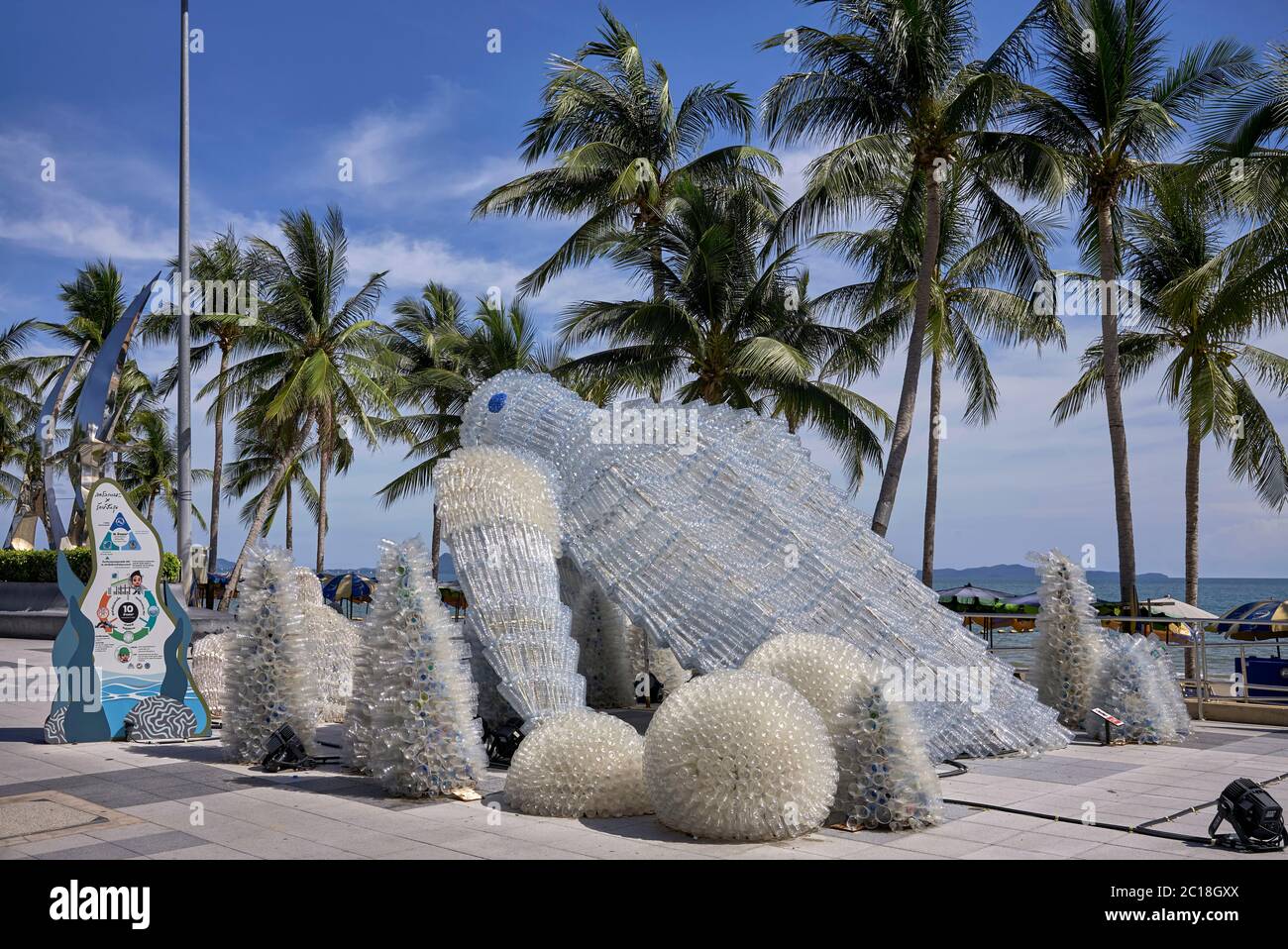 Plastic art using recycled plastic drinks cups highlighting the ...