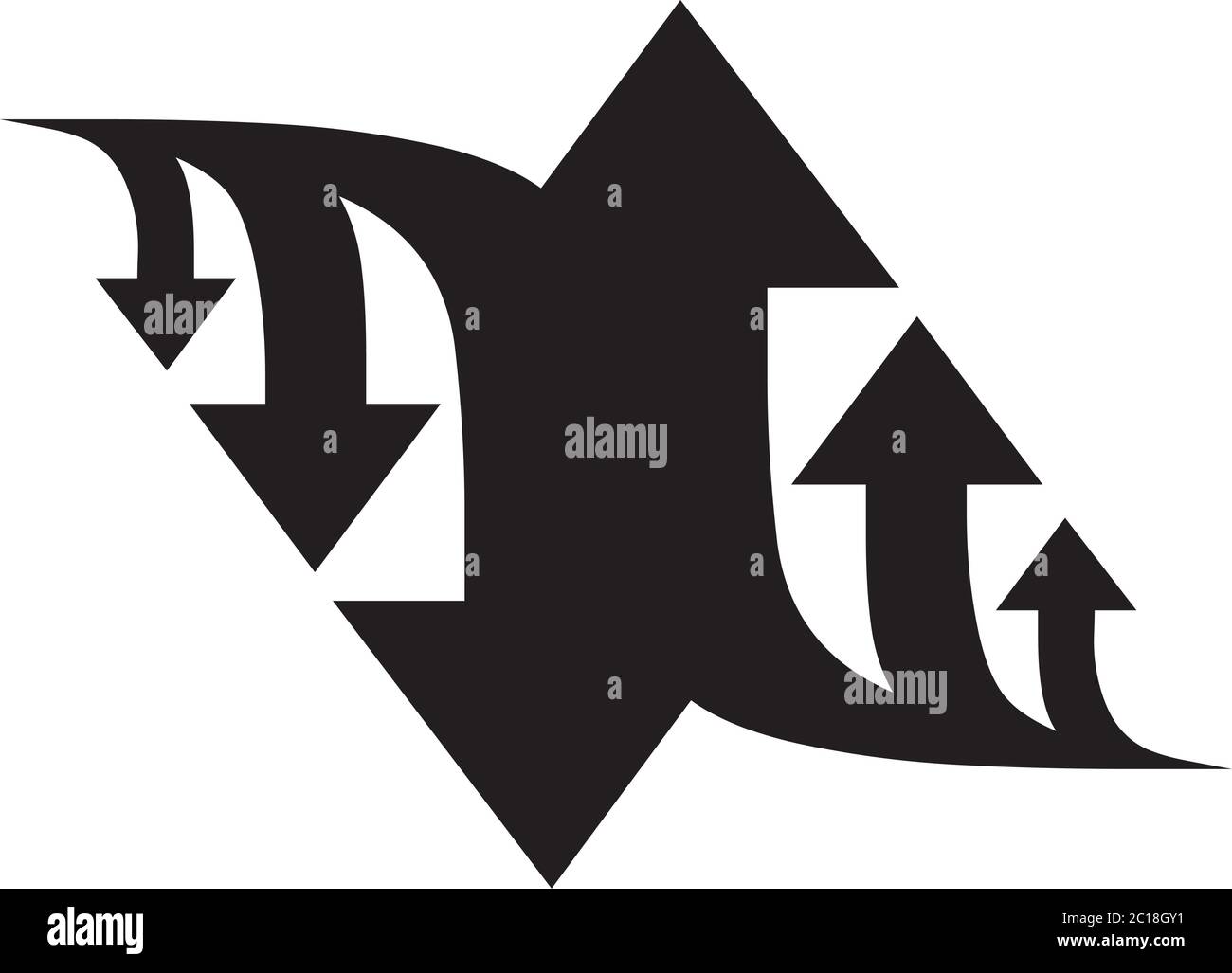 Three Arrow Sign Direction Two way. Flat Road Direction Black Vector ...