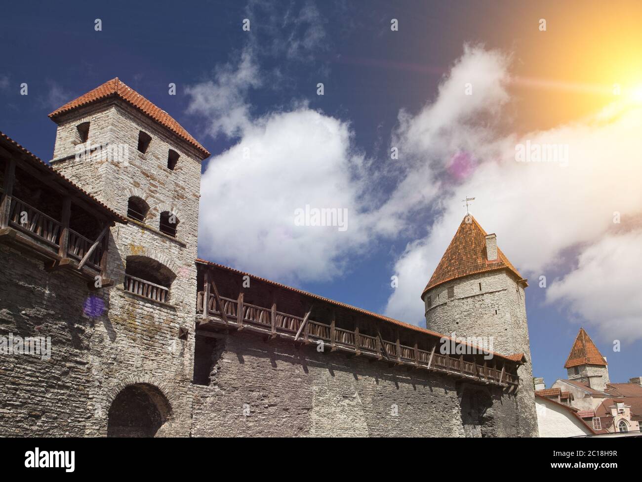 Medieval towers - part of the city wall. Tallinn, Estonia Stock Photo ...