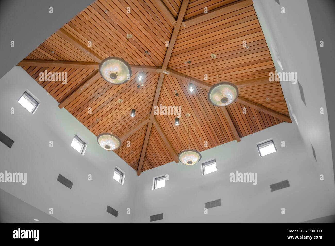 Wooden ceiling in a double volume room Stock Photo - Alamy