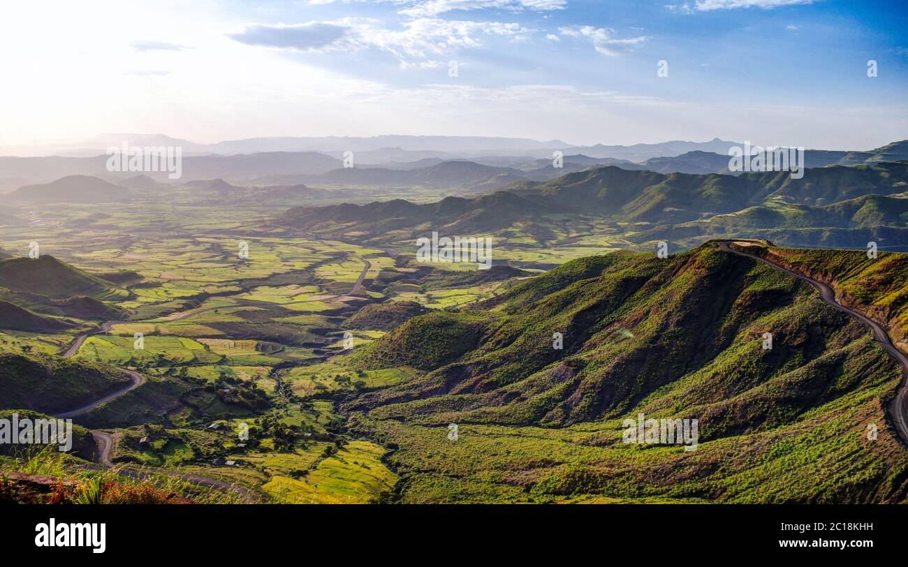 Panorama of Semien mountains and valley around Lalibela Ethiopia Stock ...