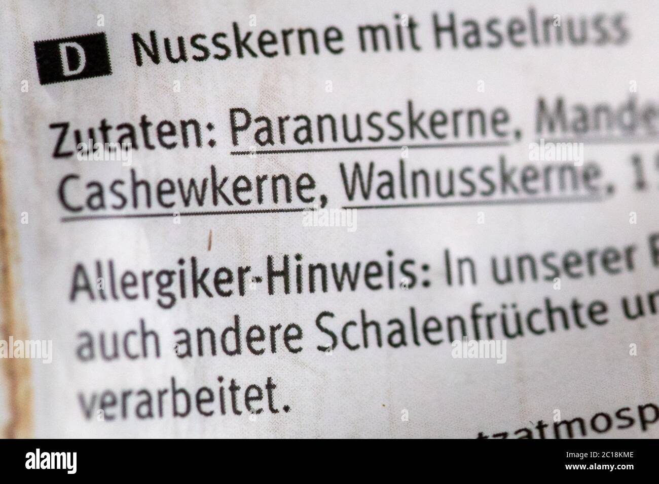 Nuremberg, Germany. 14th June, 2020. An allergy warning on the back of ...