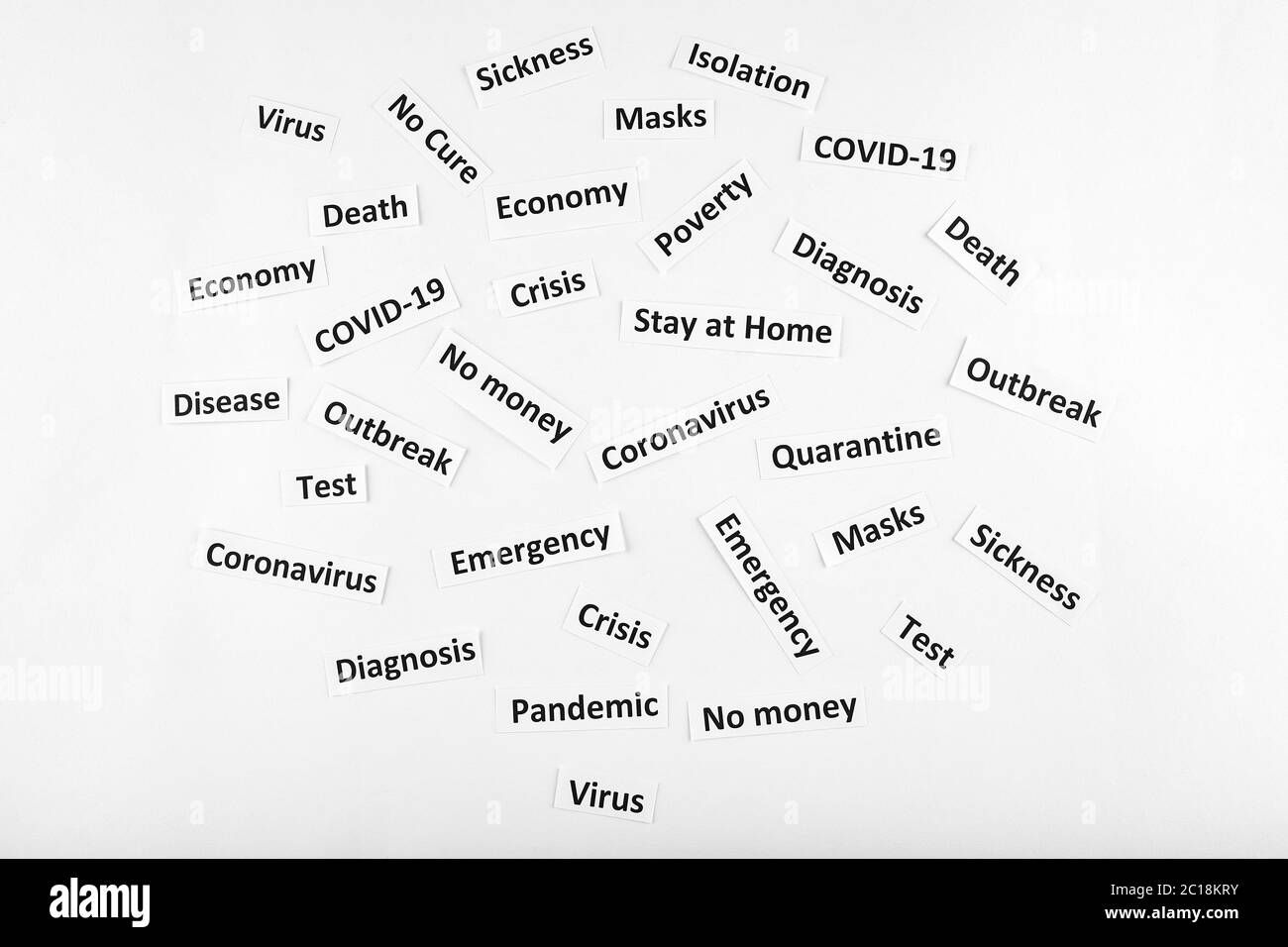 Coronavirus, COVID-19, SARS-CoV-2 newspaper headline clippings on white ...