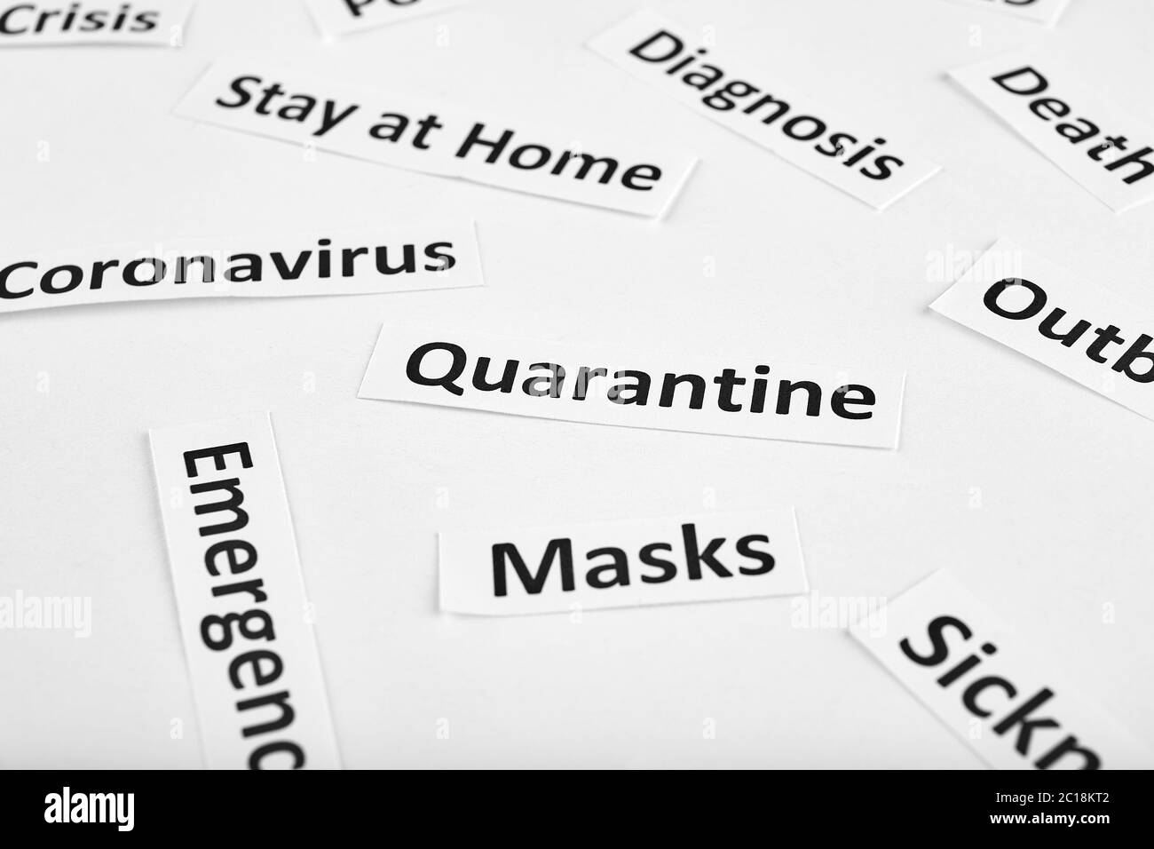 Coronavirus, COVID-19, SARS-CoV-2 newspaper headline clippings on white ...