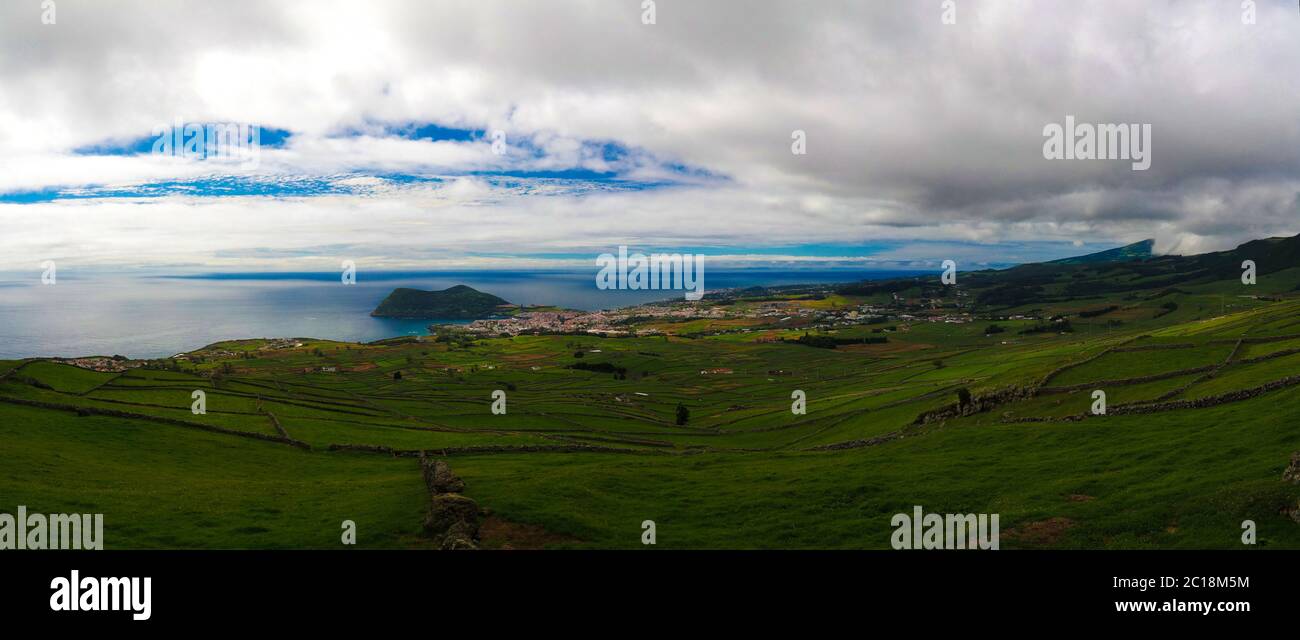 Landscape with Monte Brasil volcano and Angra do Heroismo in Terceira ...
