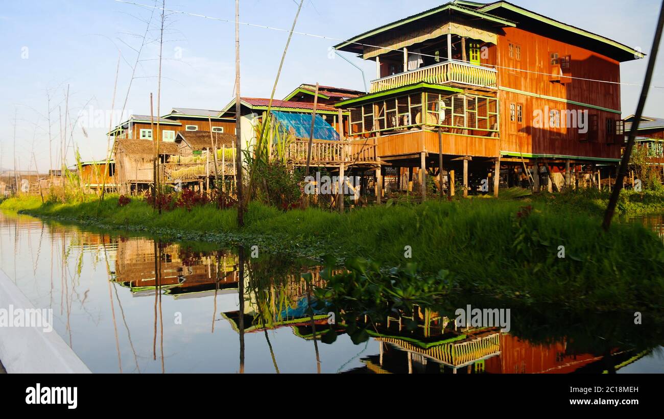 Traditional houses on stilts in Inle lake Myanmar Stock Photo - Alamy