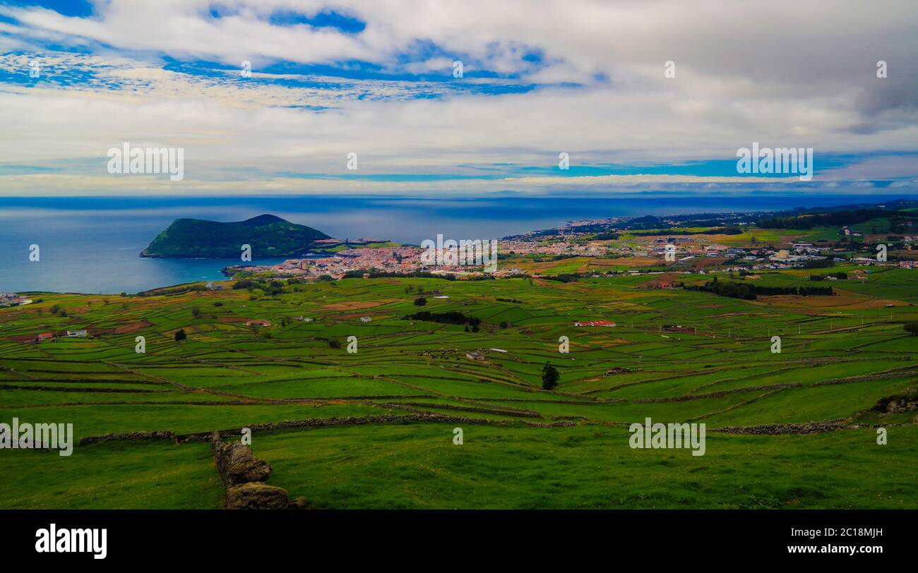 Landscape with Monte Brasil volcano and Angra do Heroismo, Terceira ...