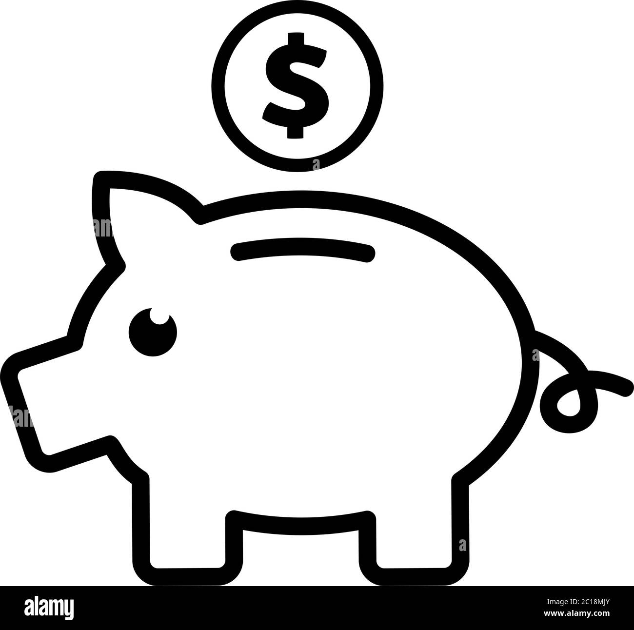Piggy Bank Line Icon In Flat Style Vector For Apps, UI, Websites. Black ...