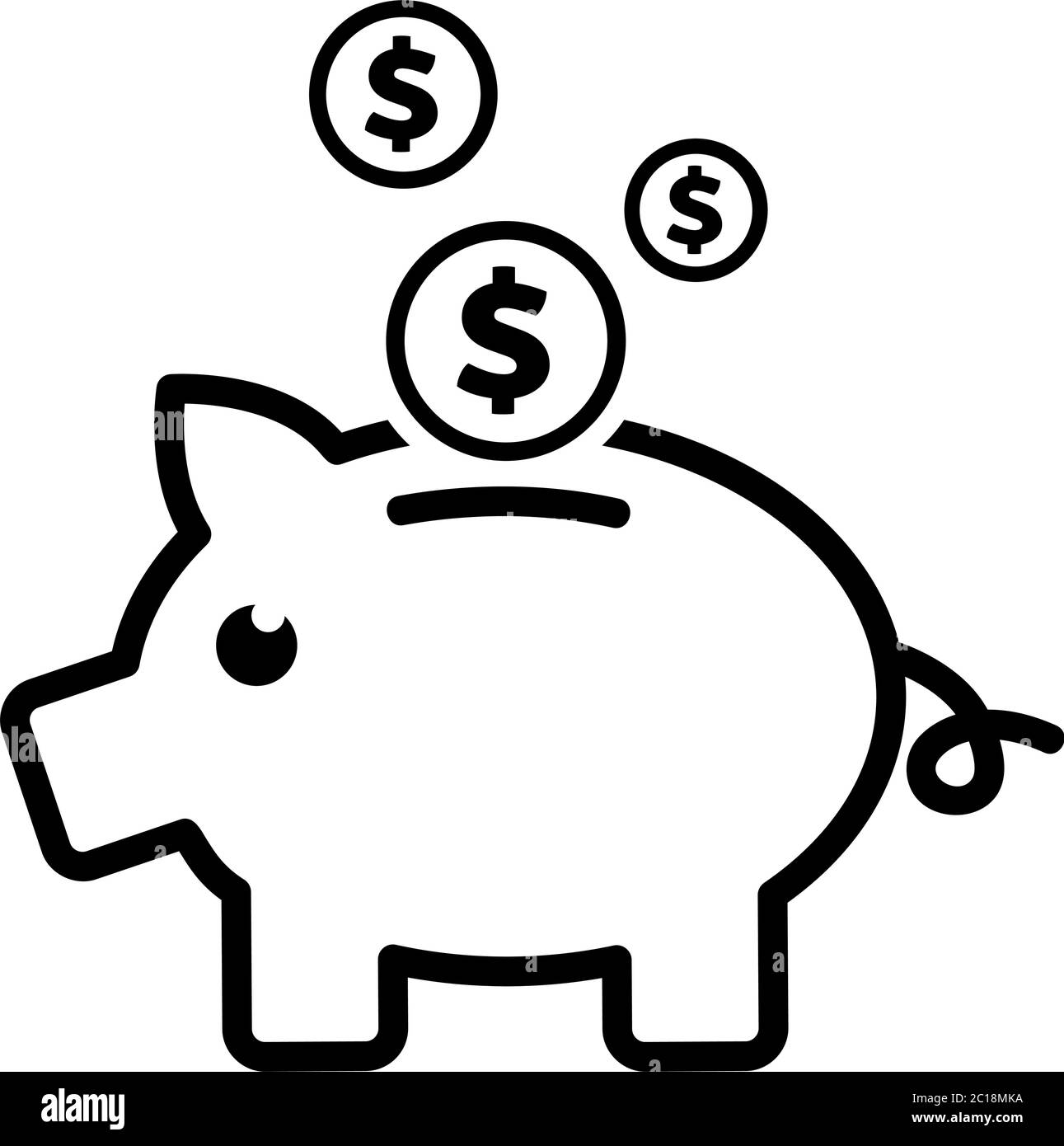 Piggy Bank Line Icon In Flat Style Vector For Apps, UI, Websites. Black ...