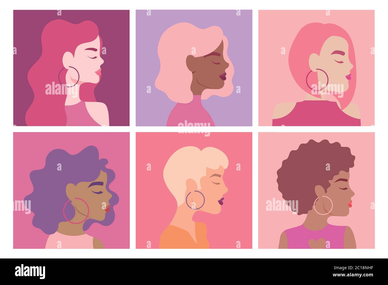 set of cards with portraits of women vector illustration design Stock ...