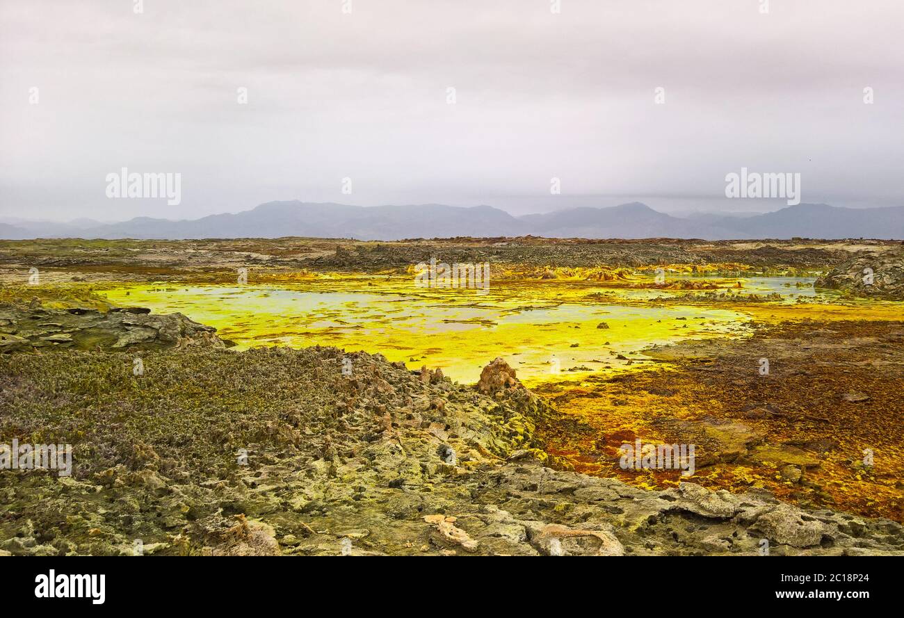 Panorama inside Dallol volcanic crater in Danakil depression, Afar ...