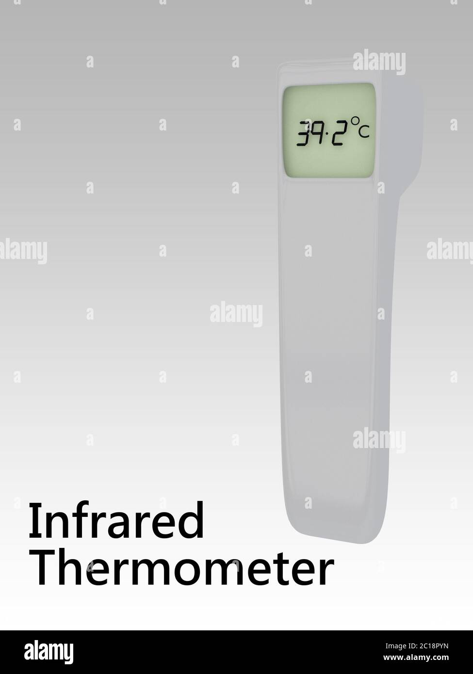 3D illustration of infrared thermometer, isolated over gray gradient ...