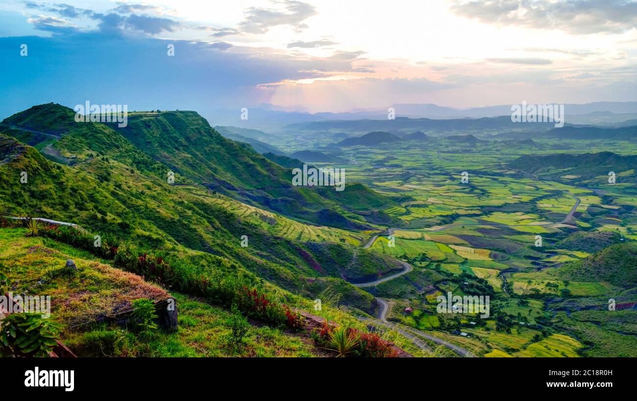 Panorama of Semien mountains and valley around Lalibela Ethiopia Stock ...