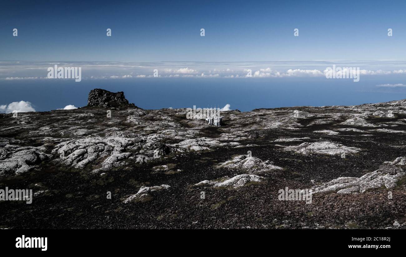 Panorama inside caldera of Pico volcano with seismic station, Azores ...