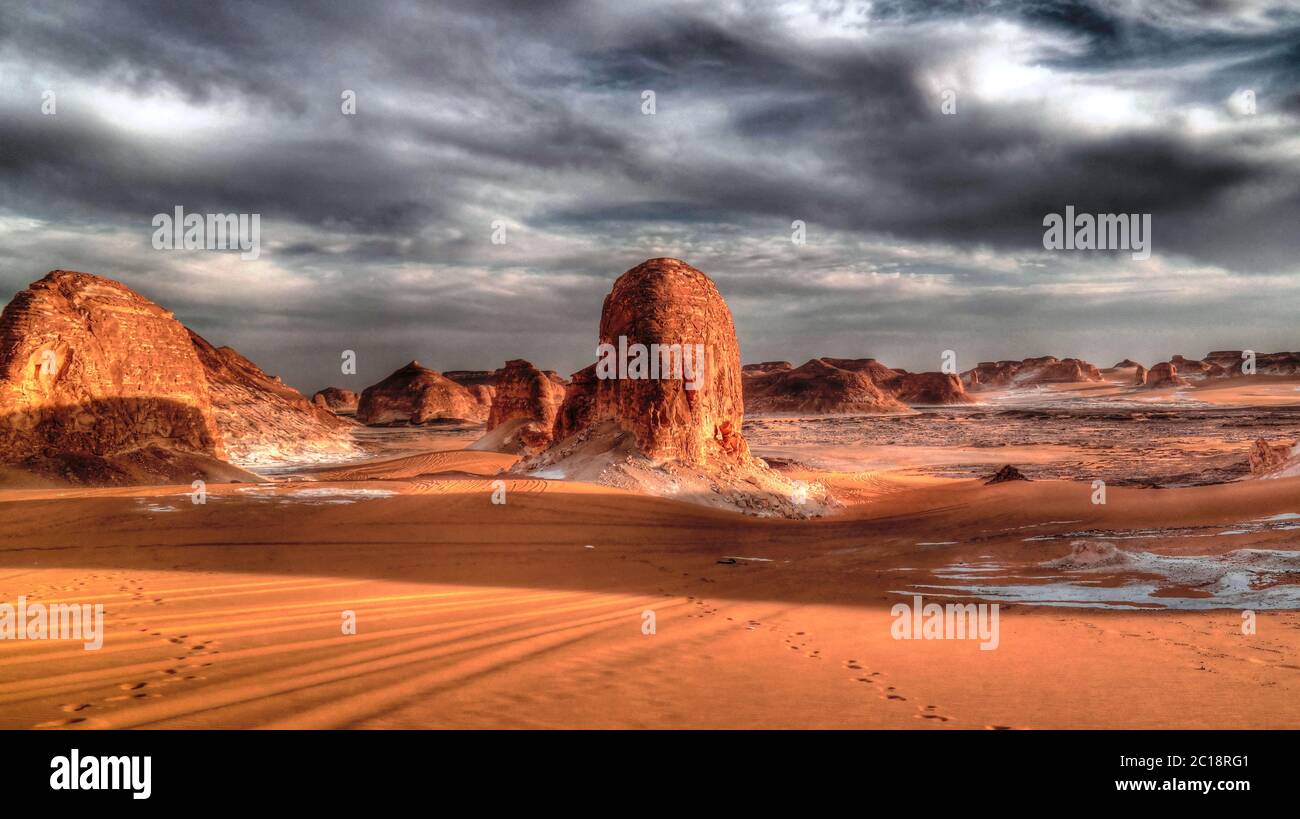 Panorama of El-Agabat valley,White desert, Sahara, Egypt Stock Photo ...
