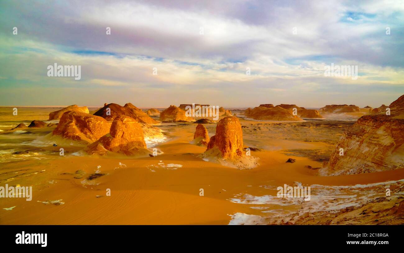 Panorama of El-Agabat valley,White desert, Sahara, Egypt Stock Photo ...