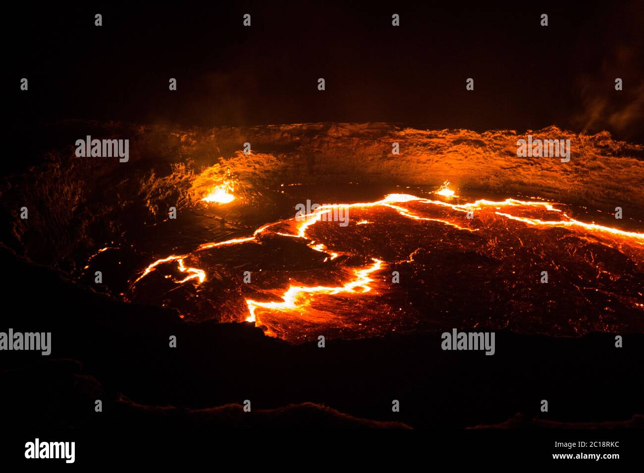 Panorama Erta Ale volcano crater, melting lava, Danakil depression ...