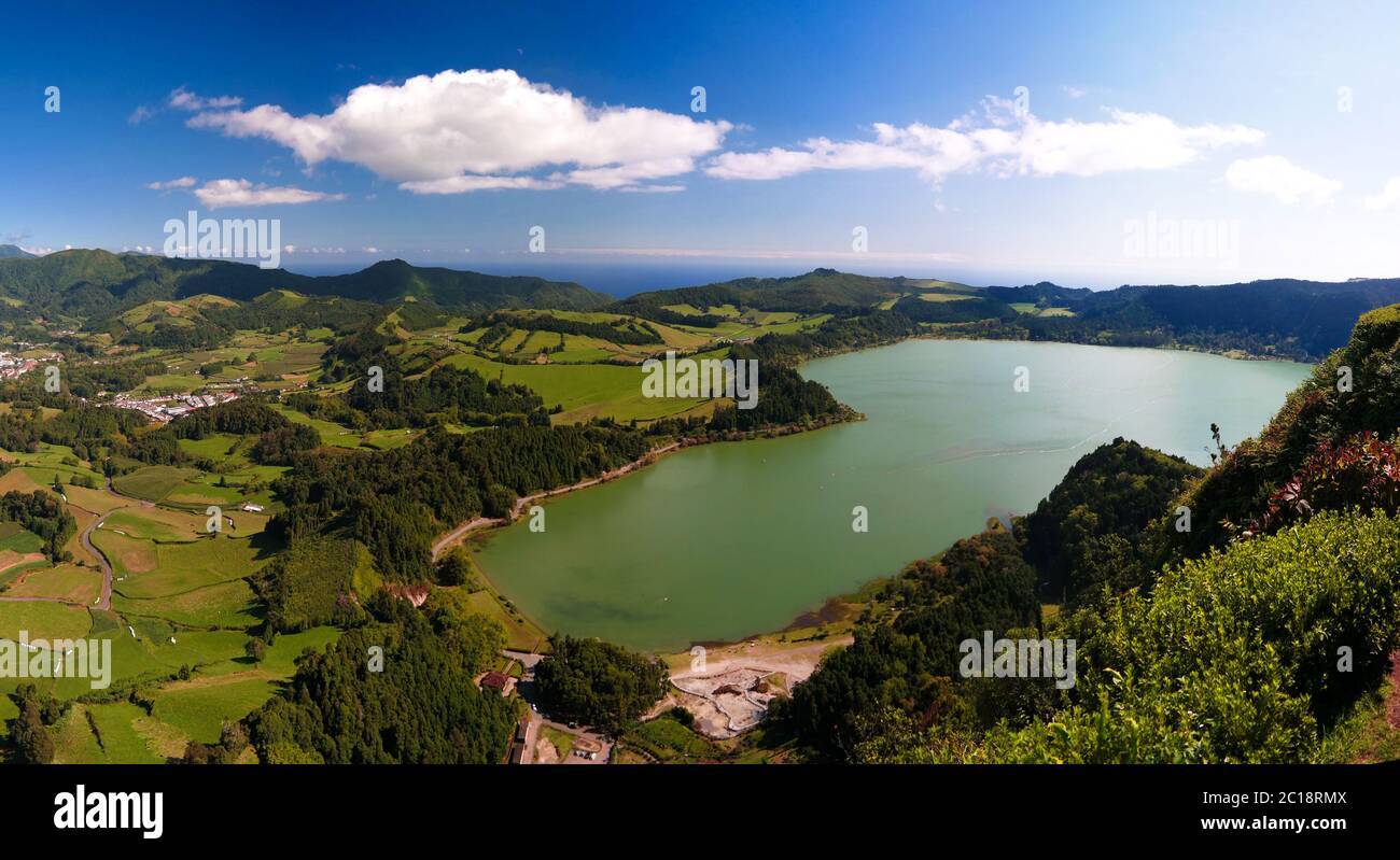 Aerial view to Furnas lake, Sao Migel, Azores, Portugal Stock Photo - Alamy