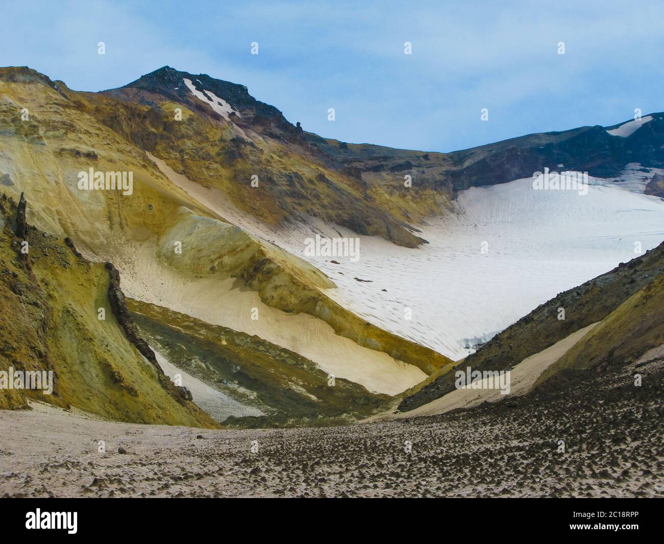 Panorama view inside crater of Mutnovsky volcano, Kamchatka, Russia ...